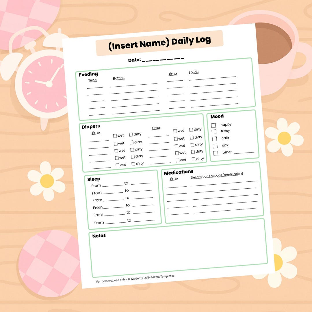 Baby Daily Log Printable | Newborn Tracker, Nanny Sheet (PDF) - Etsy