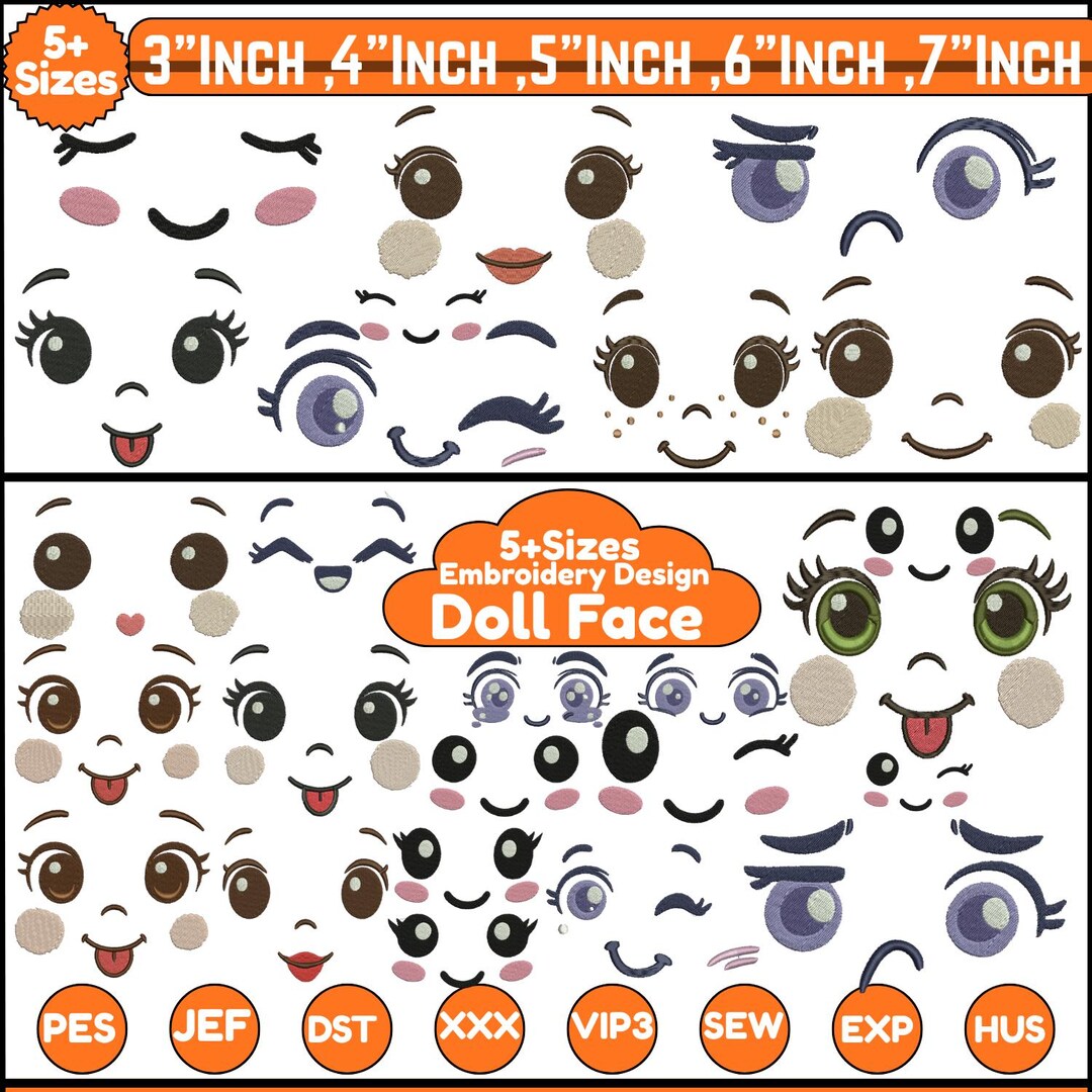 Doll Face Machine Embroidery Design Kawaii Character Embroidery Smiley ...