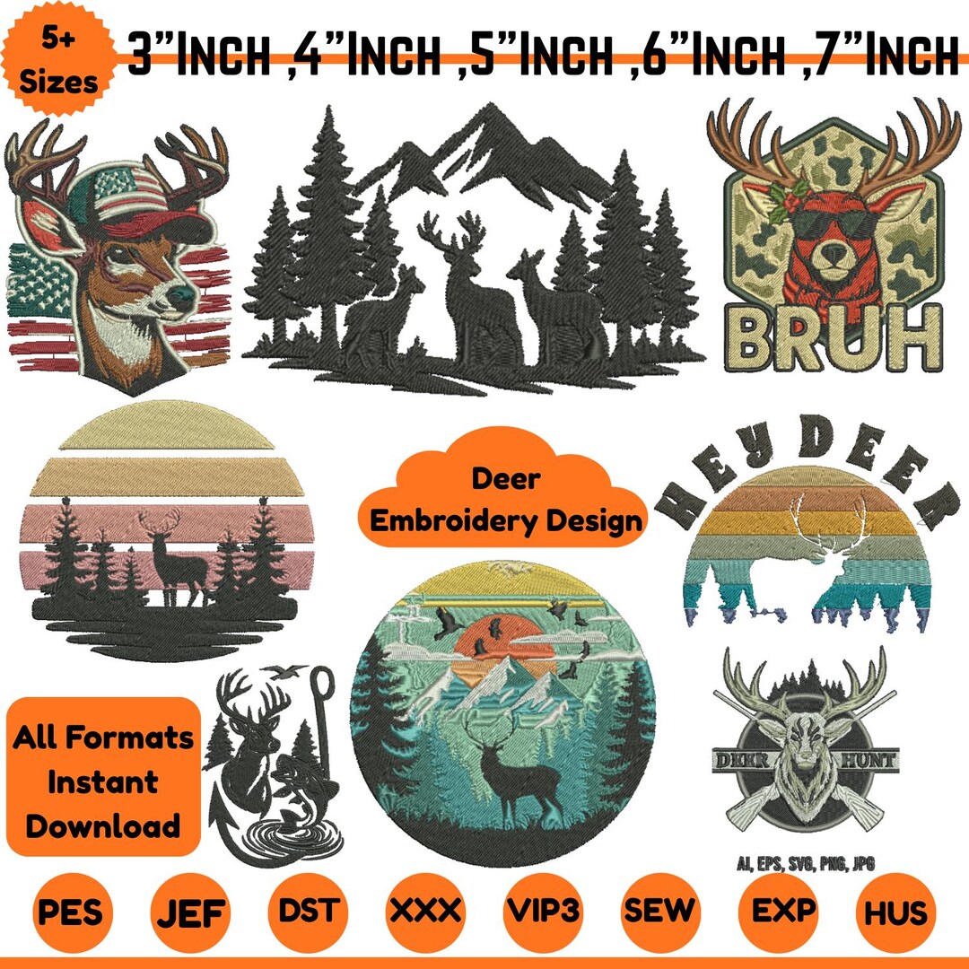 Deer Hunting Machine Embroidery Designs Buck Deer Head Embroidery ...