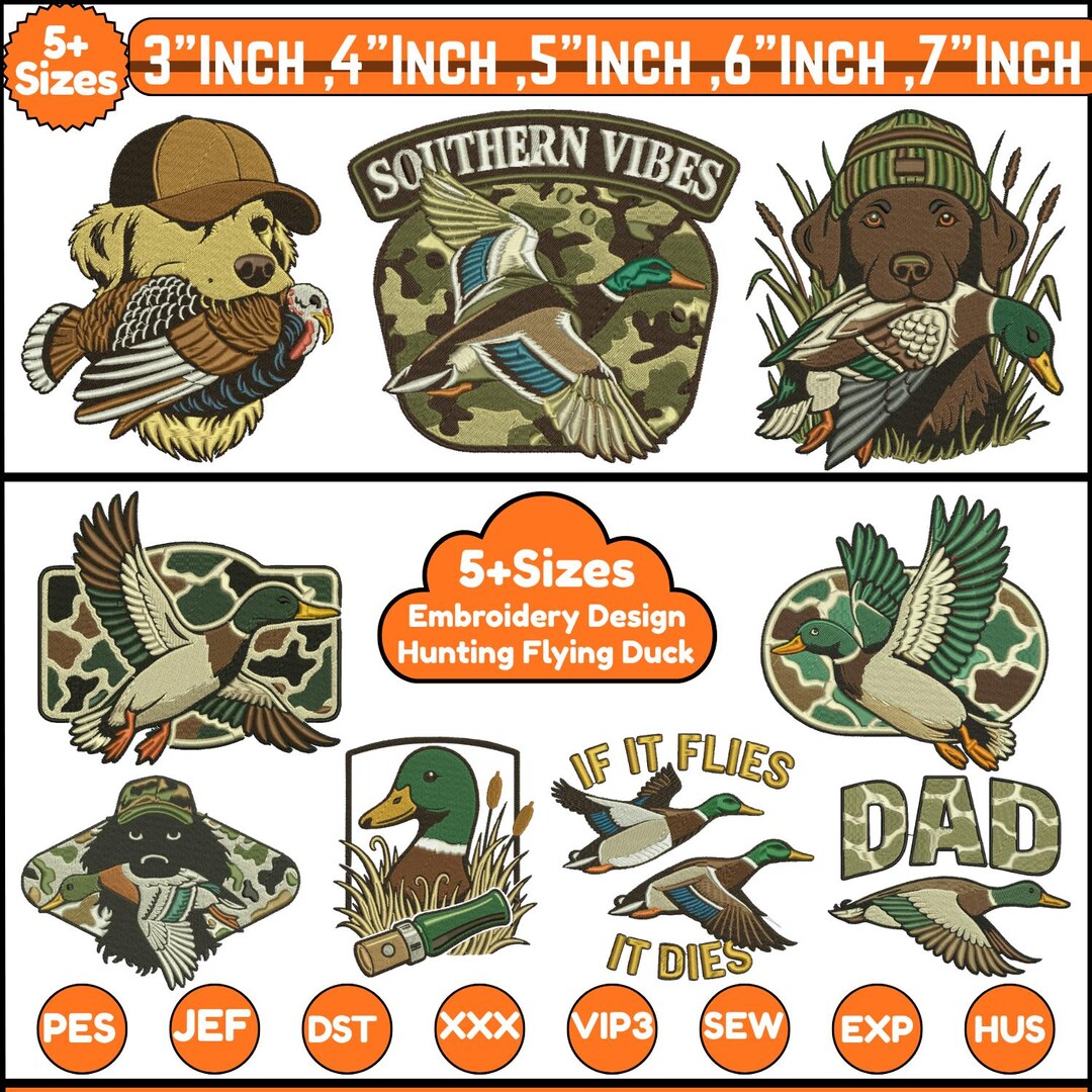 Retro Flying Mallard Duck Hunting Machine Embroidery Designs Flying ...