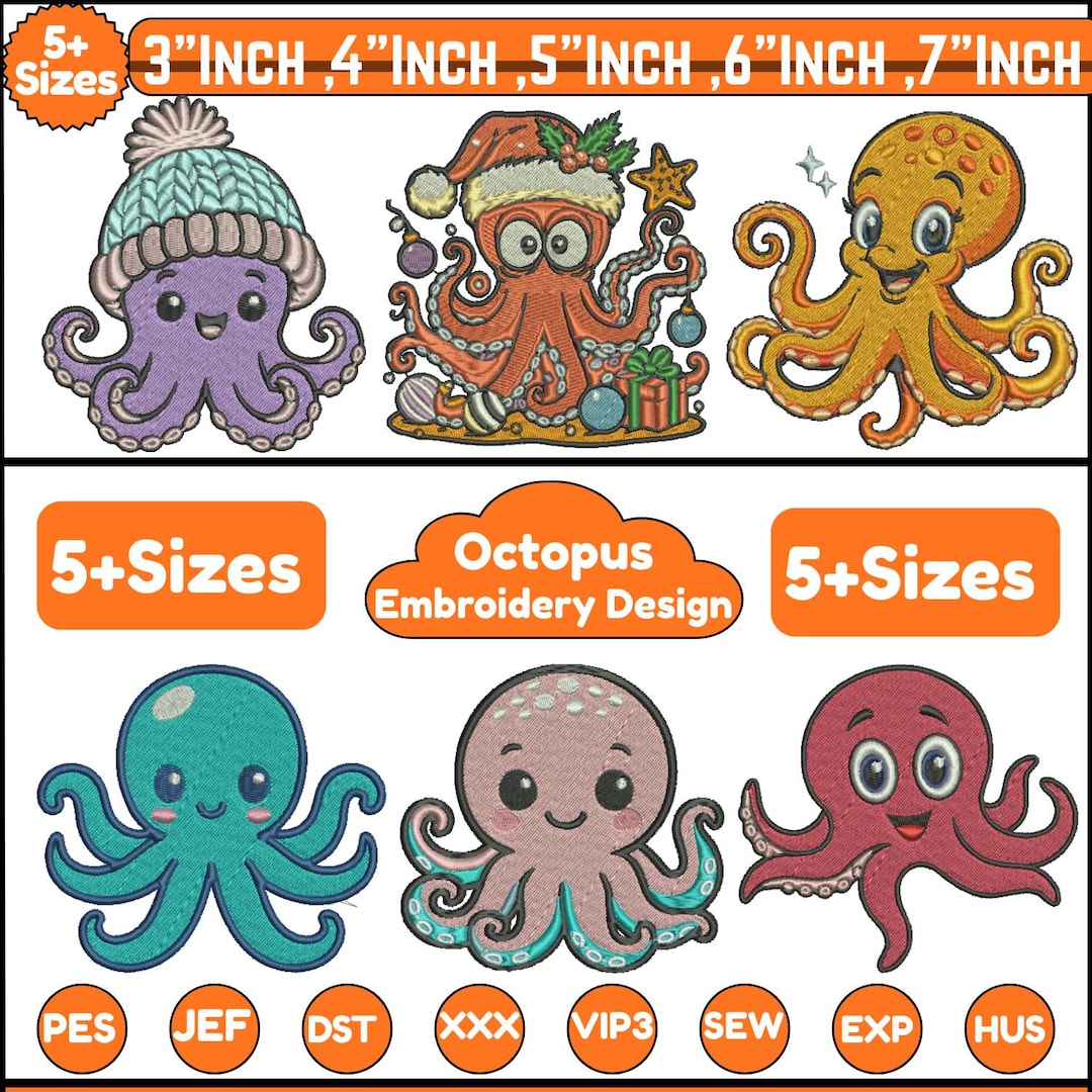 Octopus Machine Embroidery Designs Ocean Animals Embroidery Sea Life ...