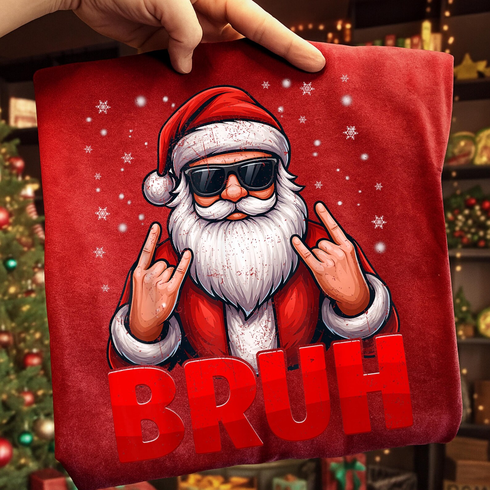 Bruh Santa PNG, Rock Hand Sign Cool Christmas Design, Teen Gamer Meme ...