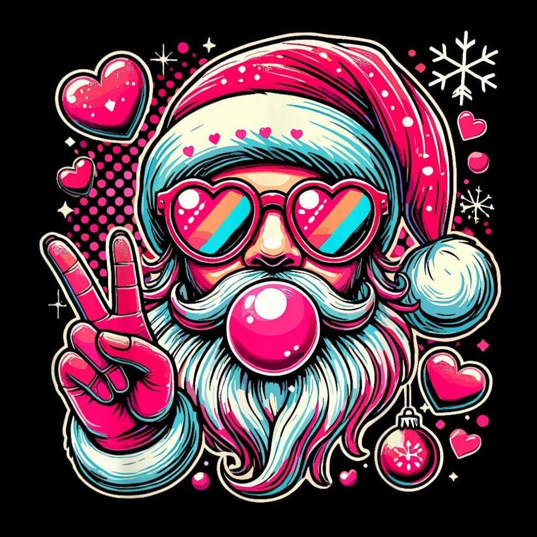 Pink Aesthetic Santa PNG, Bubblegum Peace Sign Christmas Graphic, Heart ...