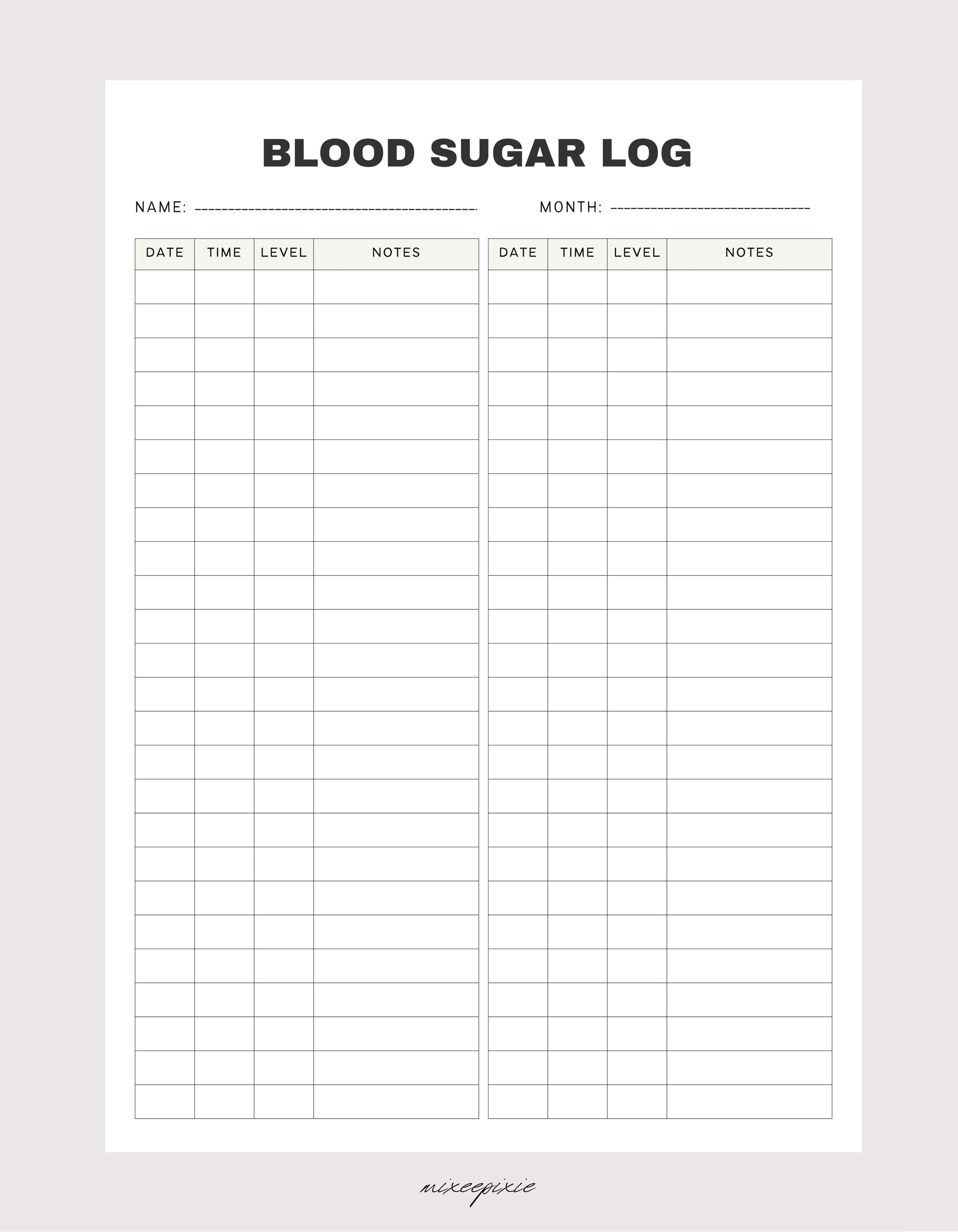 Blood Sugar Tracker Printable PDF, Glucose Log Sheet for Diabetics ...