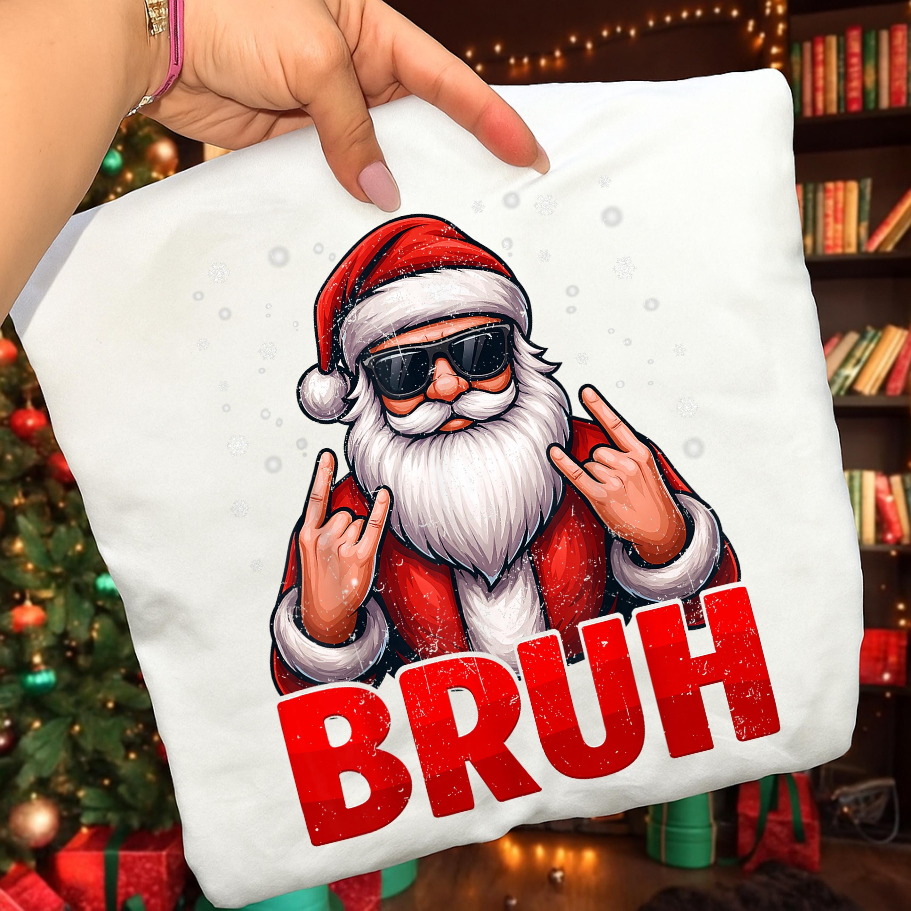 Bruh Santa PNG, Rock Hand Sign Cool Christmas Design, Teen Gamer Meme ...