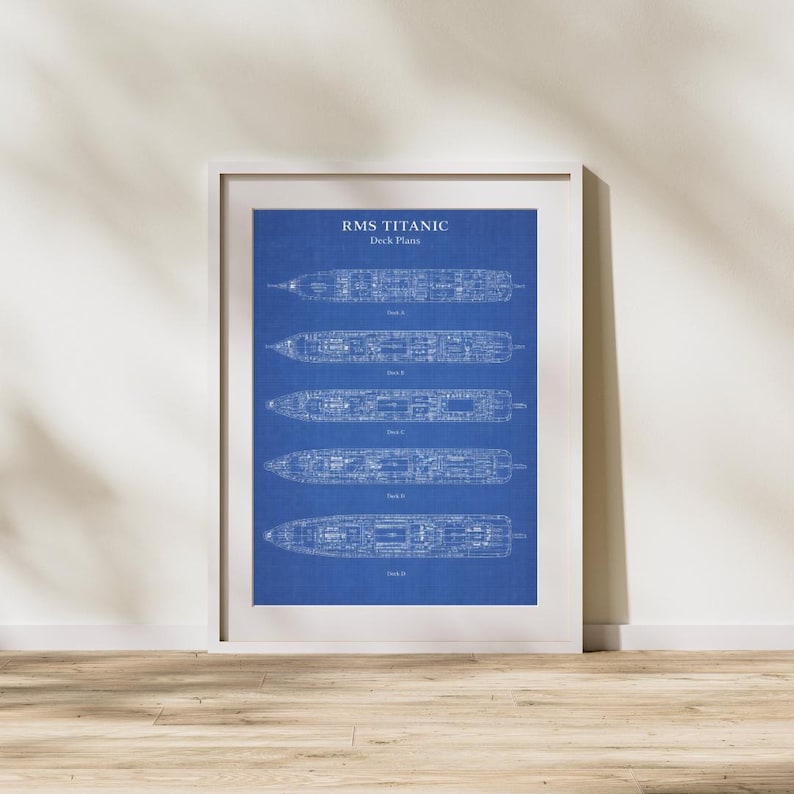 Titanic Deck Plan Blueprint | RMS Titanic Ship Layout Technical Poster ...