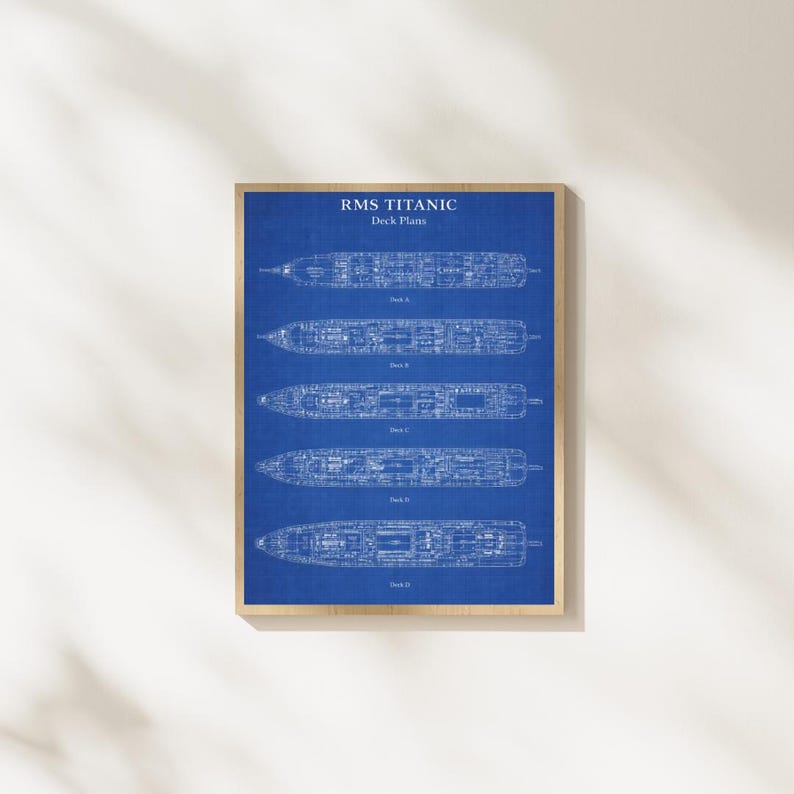 Titanic Deck Plan Blueprint | RMS Titanic Ship Layout Technical Poster ...