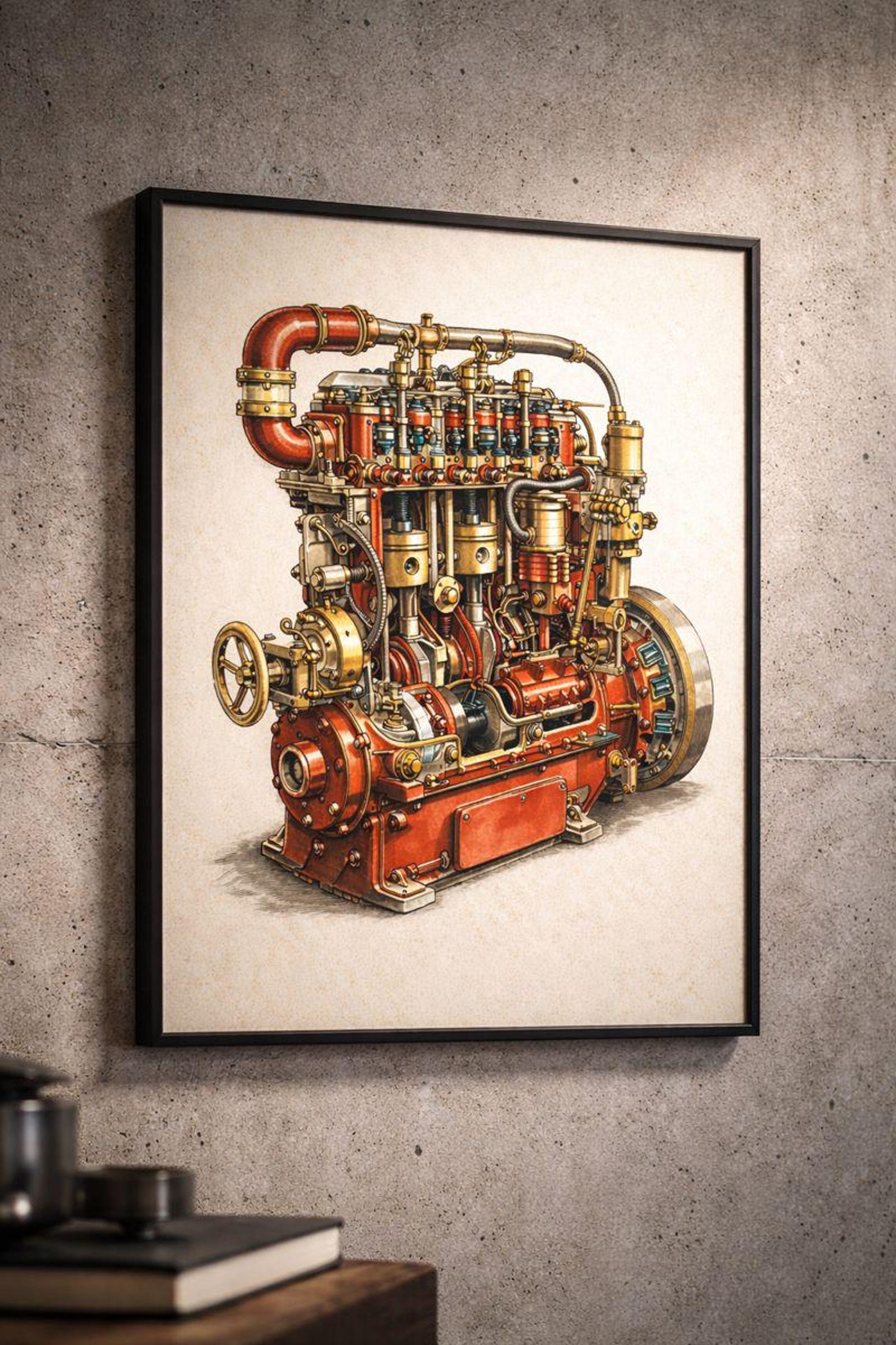 Vintage Marine Engine Art Print – Nautical Machinery Blueprint Style ...