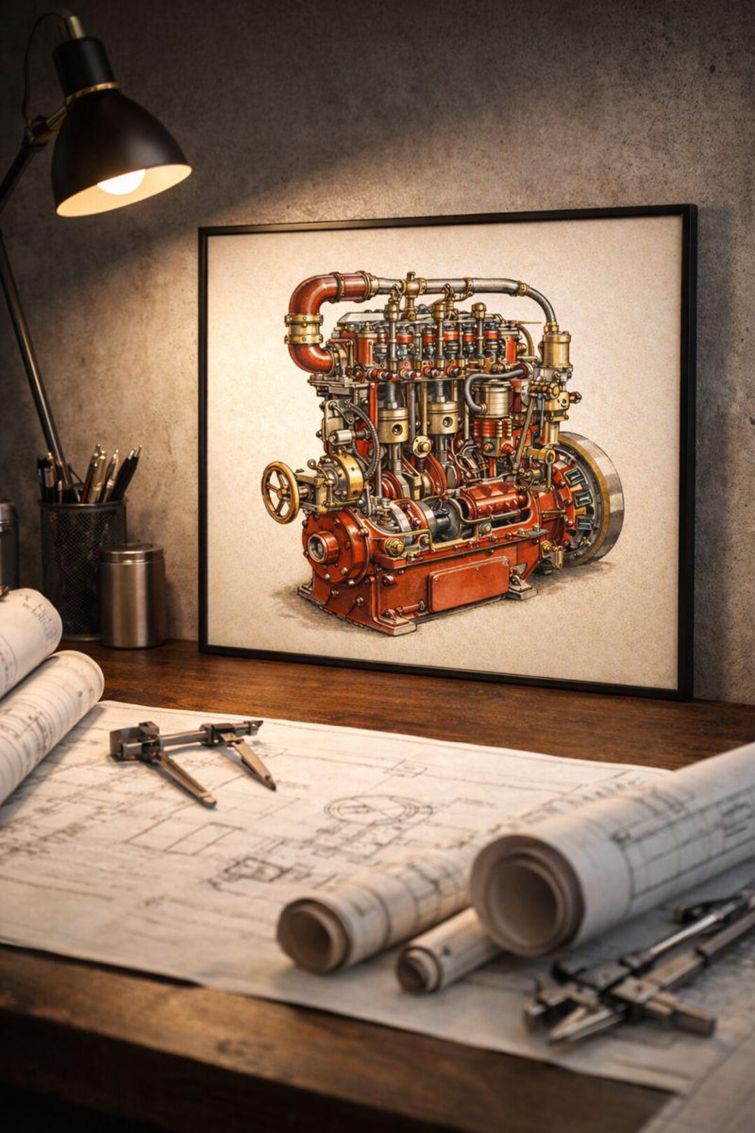 Vintage Marine Engine Art Print – Nautical Machinery Blueprint Style ...