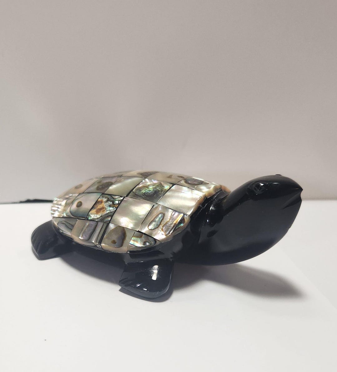 Hand Carved Black Obsidian Turtle, Abalone/mother of Pearl Shell - Etsy
