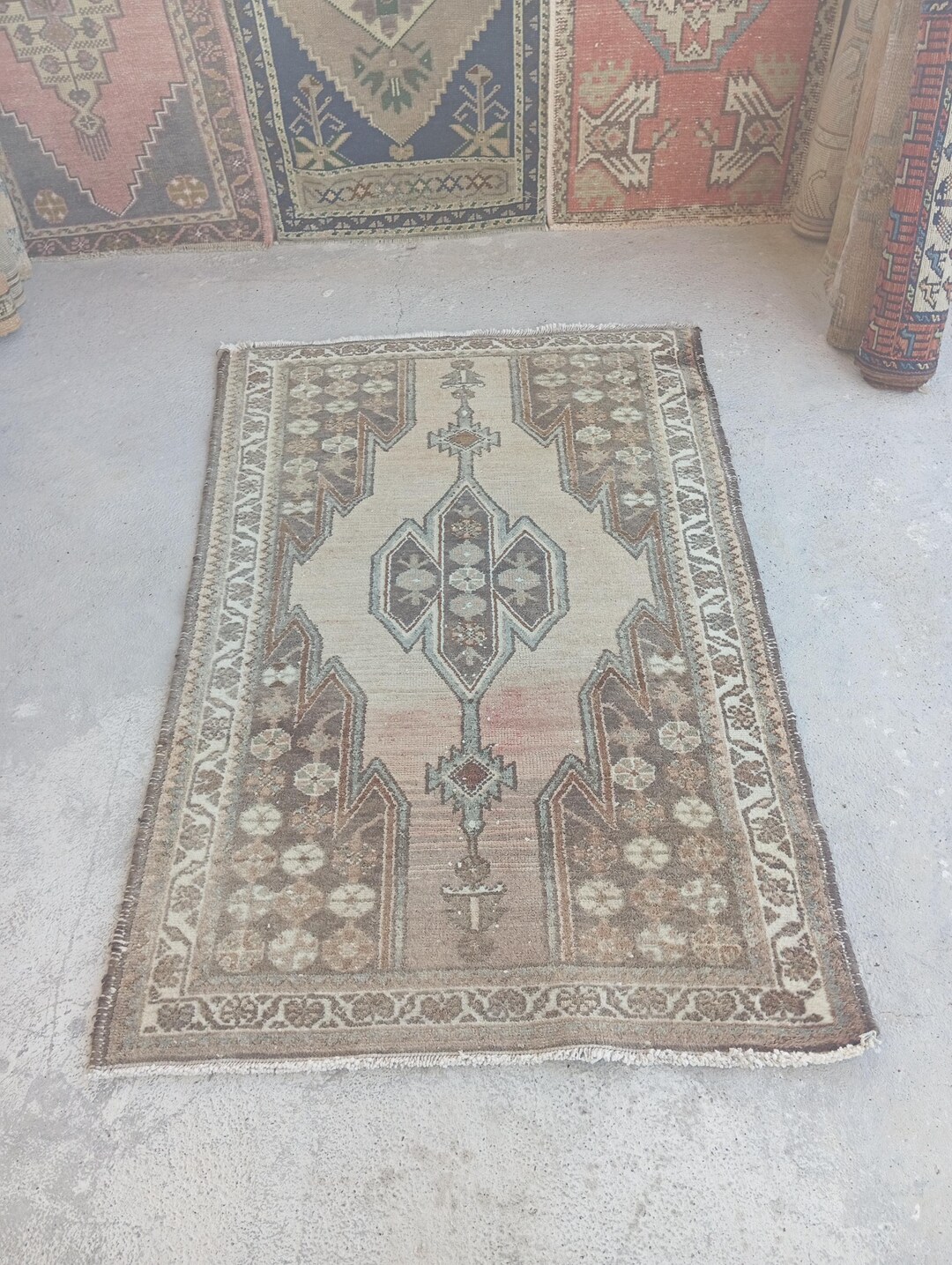 3x4 Rug Red Green Rug, 3x4 Turkish Rug, Oushak Rug, Handmade Small Rug ...