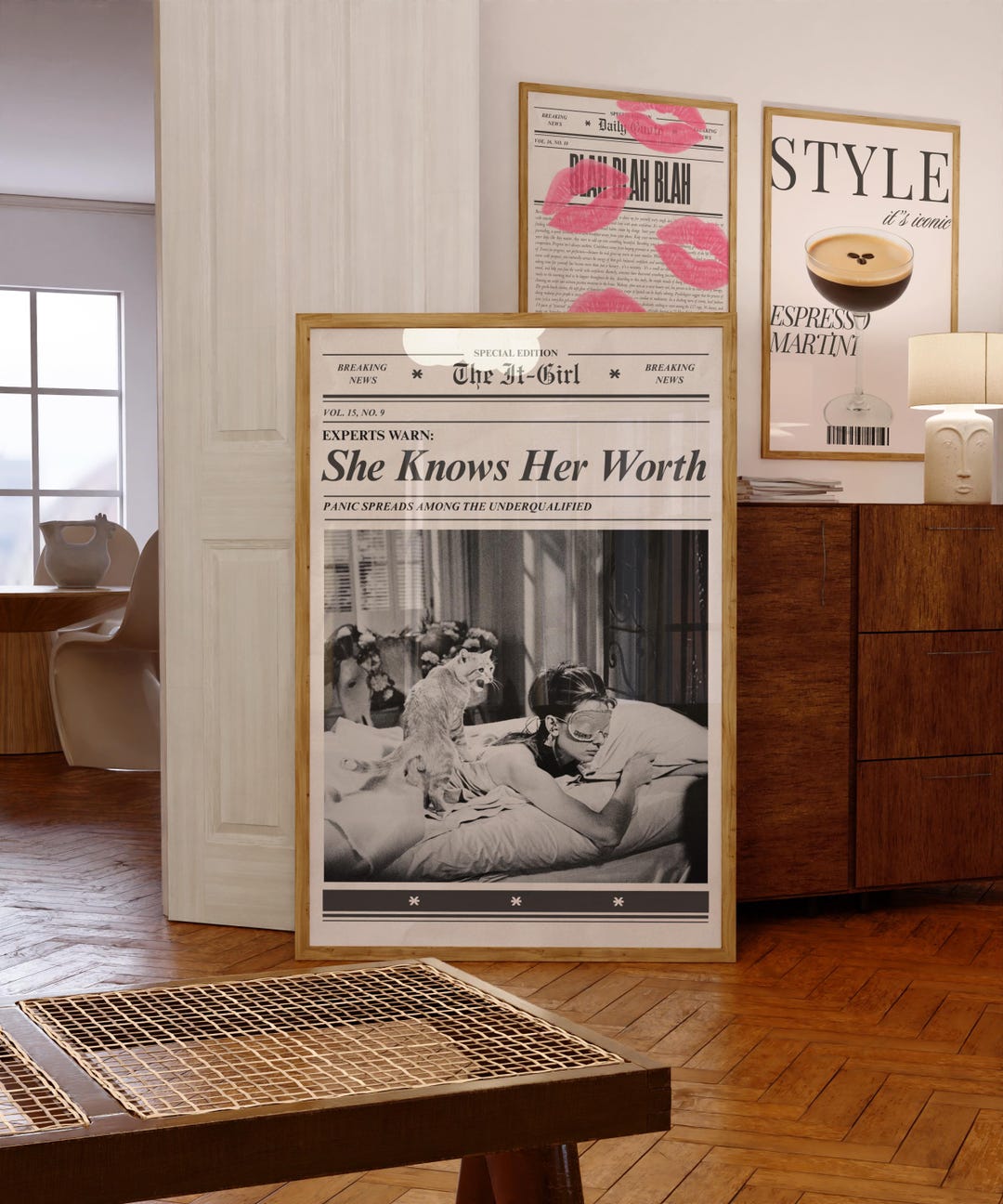 She Knows Her Worth - Newspaper Style Poster | Chic It Girl Wall Art - Etsy