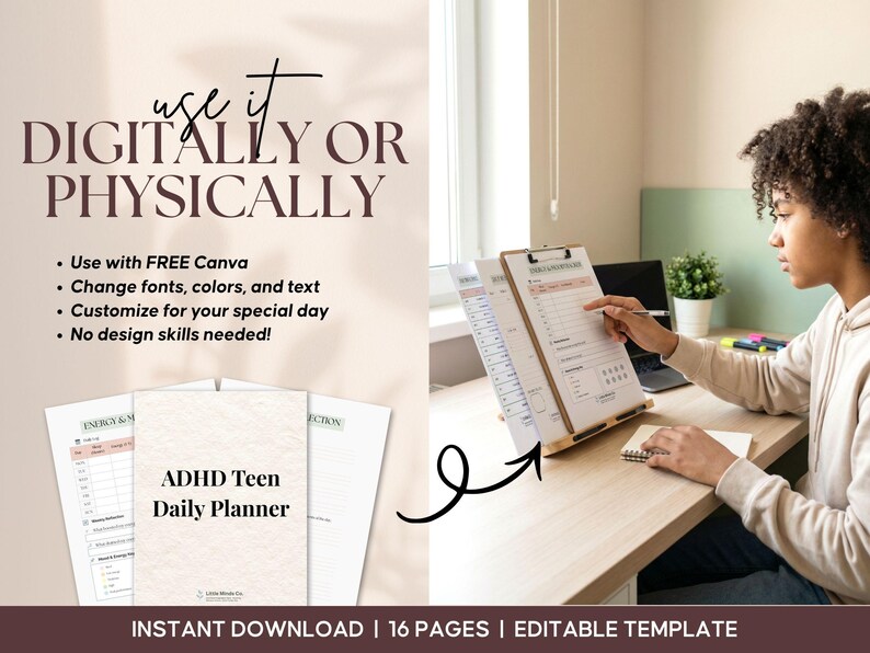 ADHD Teen Planner Printable | Student Daily Schedule Homework Tracker ...