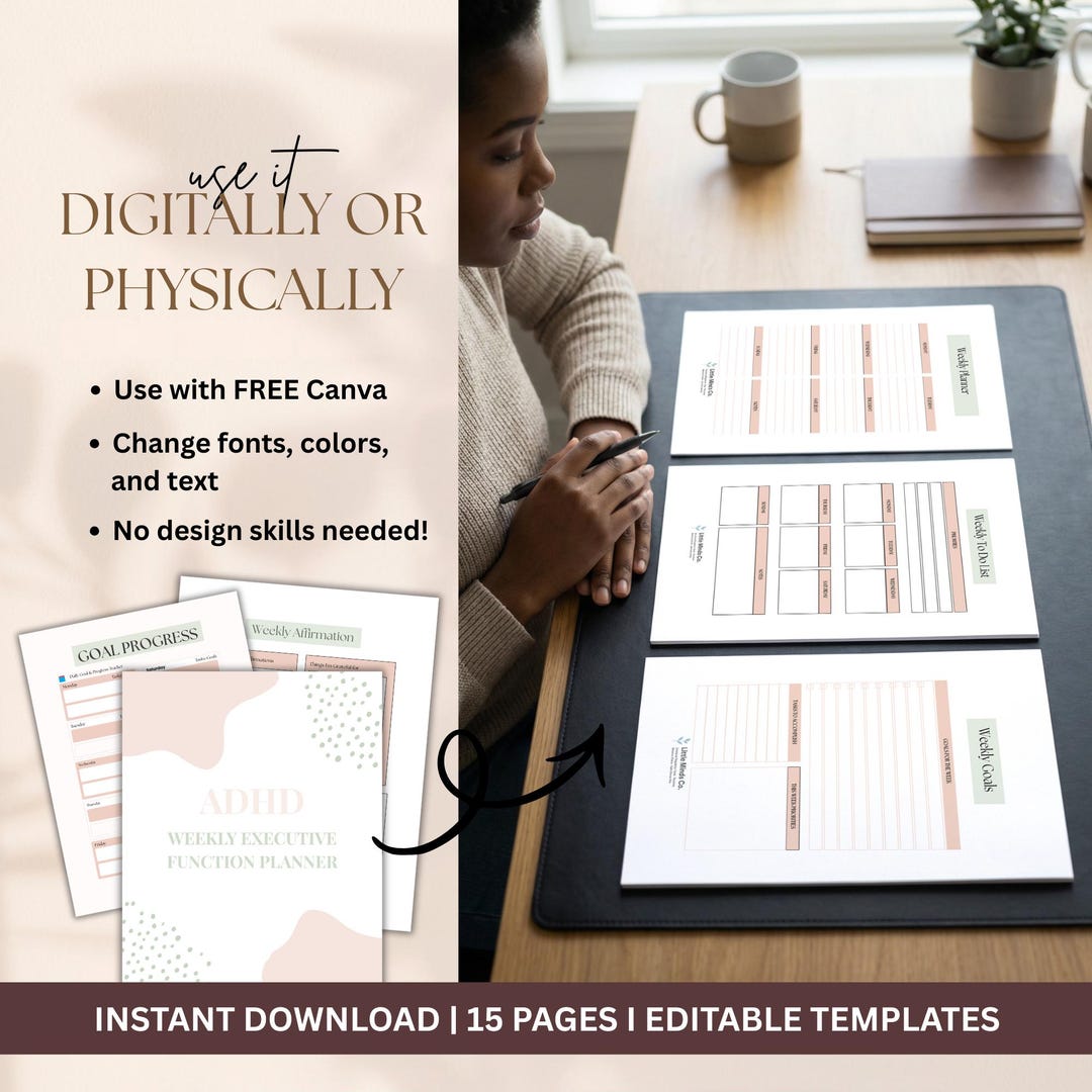 ADHD Adult Planner Printable PDF | Weekly Executive Function Habit ...