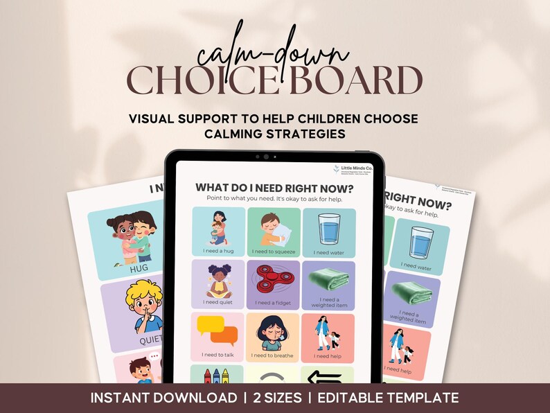 Calm Down Choice Board | Visual Support for Autism, ADHD, Nonverbal ...