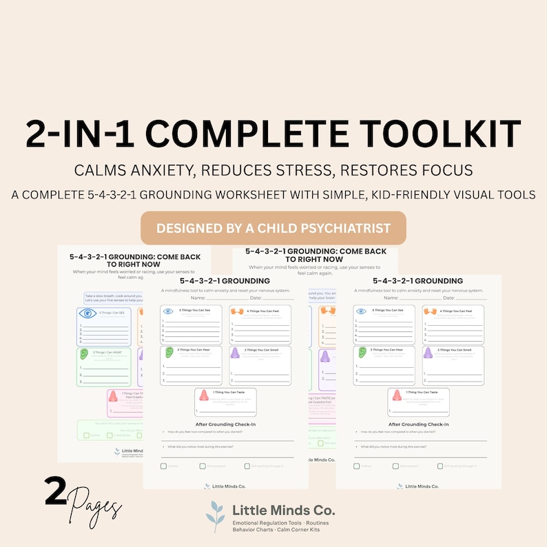 5-4-3-2-1 Grounding Worksheet for Kids | Come Back to Now Anxiety Tool ...