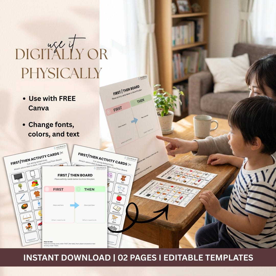First Then Board | Visual Schedule, Autism, ADHD (instant Download PDF ...