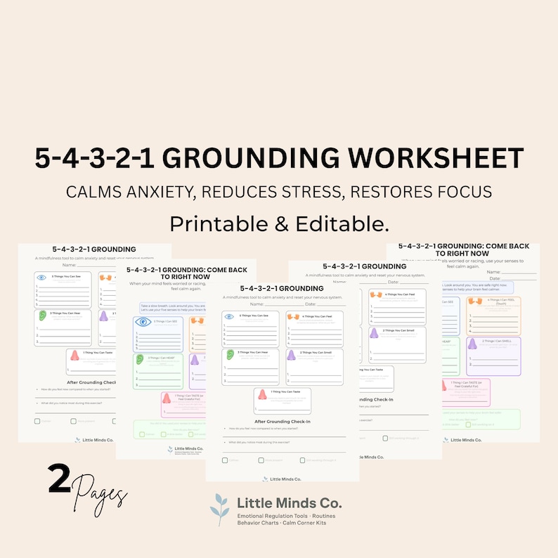 5-4-3-2-1 Grounding Worksheet for Kids | Come Back to Now Anxiety Tool ...