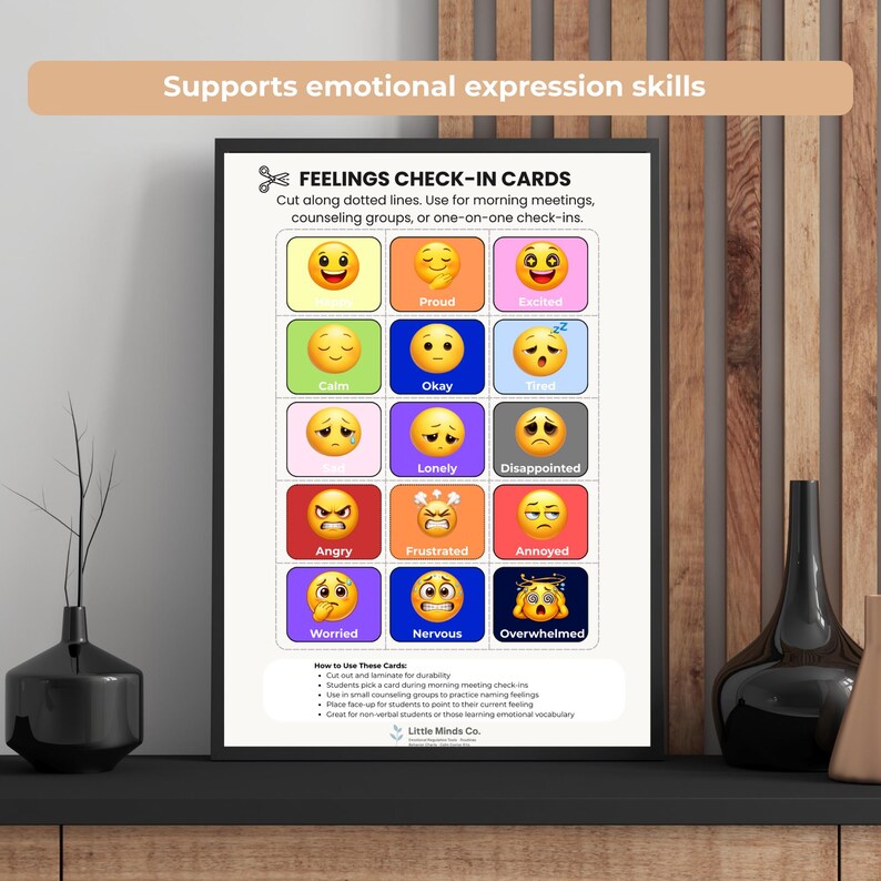 Classroom Feelings Chart Poster | SEL Check-in Cards (printable PDF) - Etsy