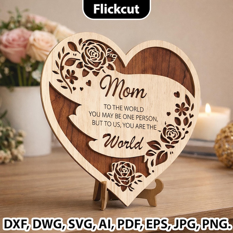 Floral Mom Heart Laser Cut File, Mother's Day SVG, Mother's Day Gift ...