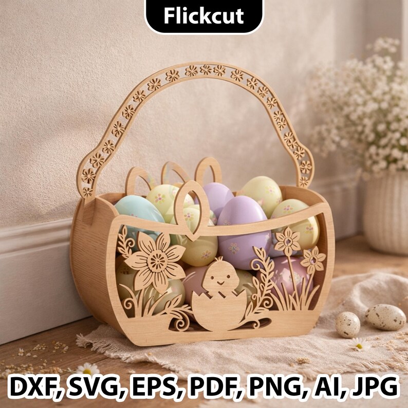 Laser Cut Easter Basket SVG Bundle, Bunny Chick Bird Designs (digital ...