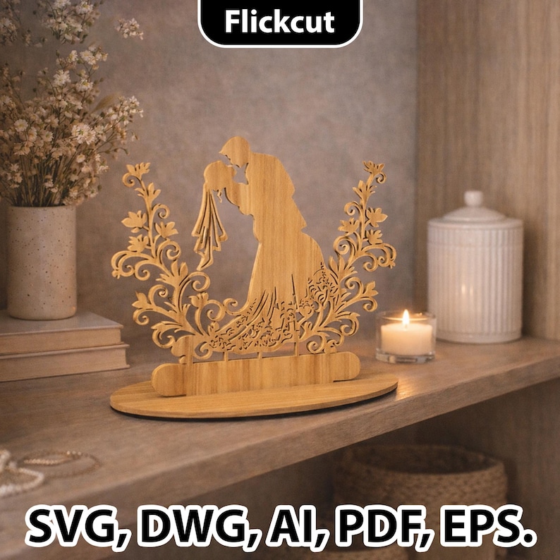 Wedding Couple Table Centerpiece SVG, Laser Cut Bride Groom Silhouette ...