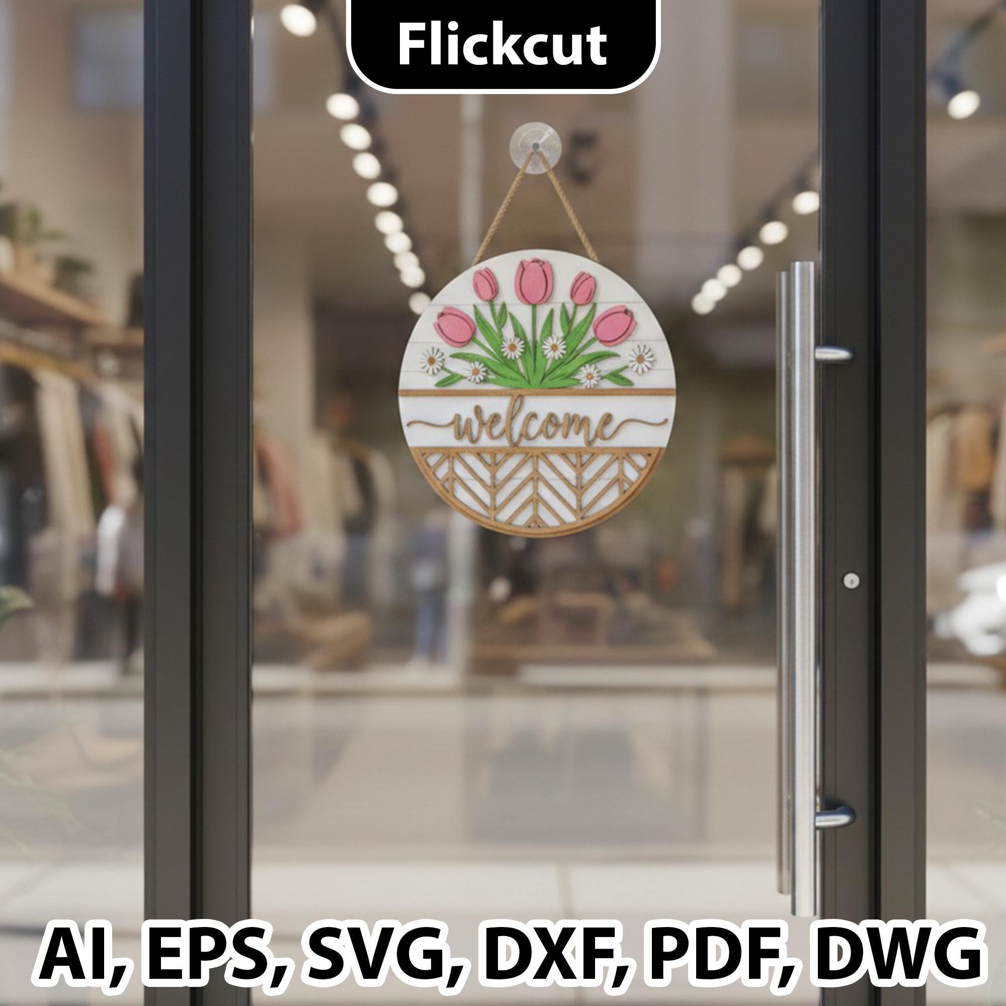 Floral Welcome Door Hanger SVG, Spring Farmhouse Decor Laser Cut File ...