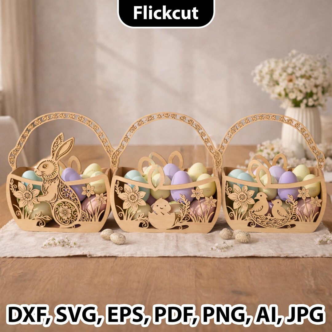 Laser Cut Easter Basket SVG Bundle, Bunny Chick Bird Designs (digital ...