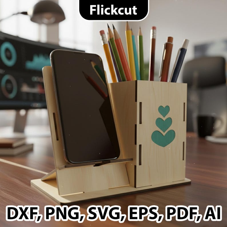 Laser Cut Phone Stand and Pen Holder SVG, Desktop Organizer (digital ...