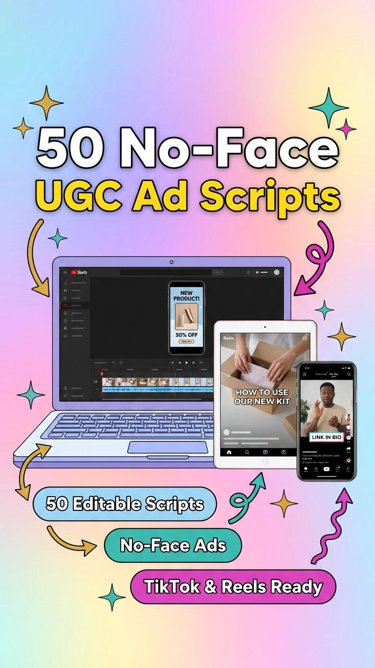 UGC Creator Script Template - 50 No-face Ads - Tiktok Reels Planner ...