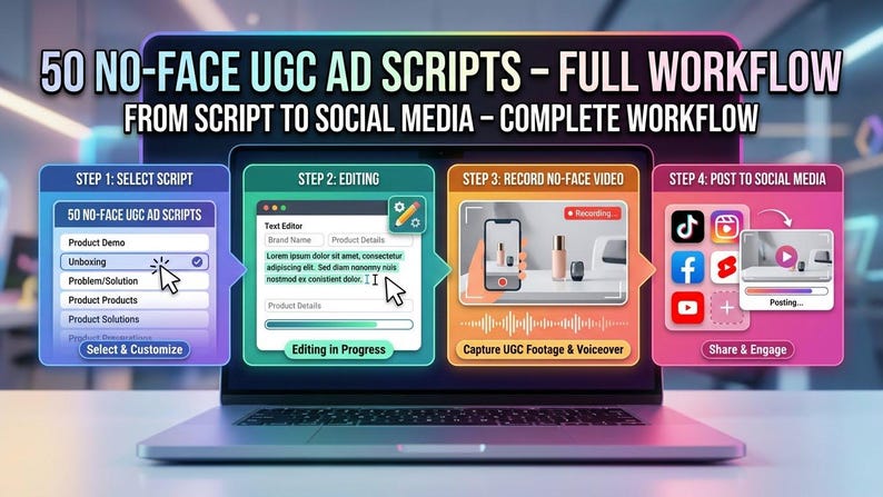 UGC Creator Script Template - 50 No-face Ads - Tiktok Reels Planner - Google Docs - Etsy