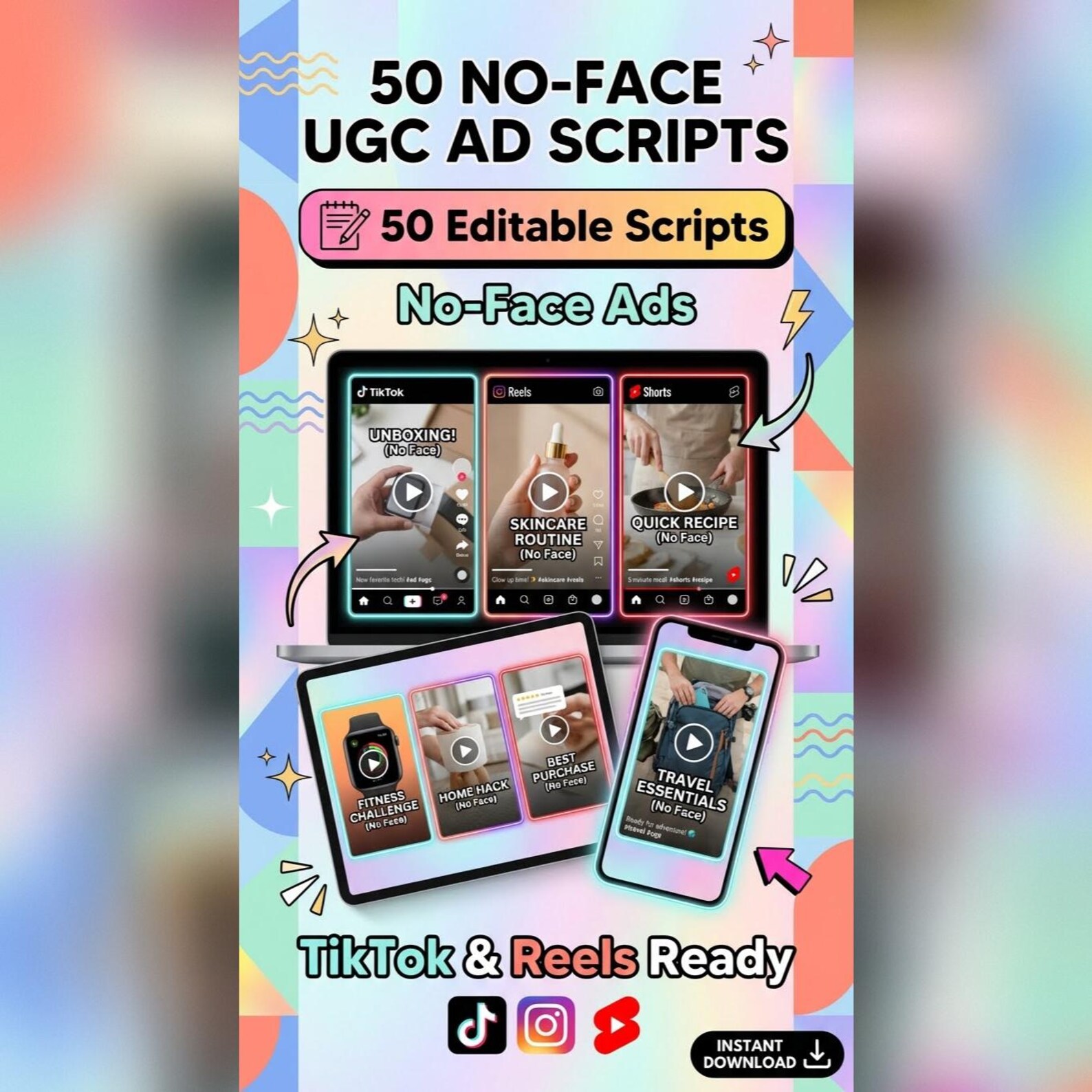UGC Creator Script Template - 50 No-face Ads - Tiktok Reels Planner ...