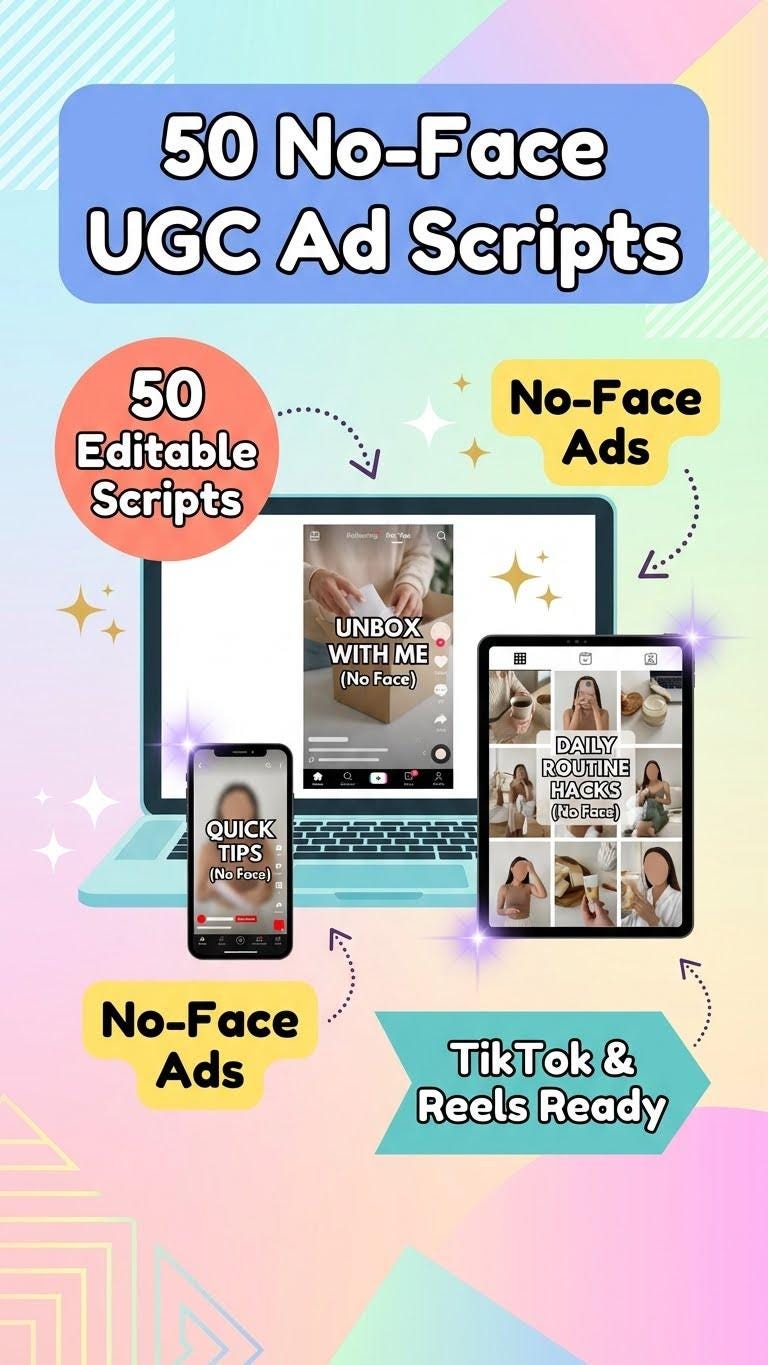 UGC Creator Script Template - 50 No-face Ads - Tiktok Reels Planner ...