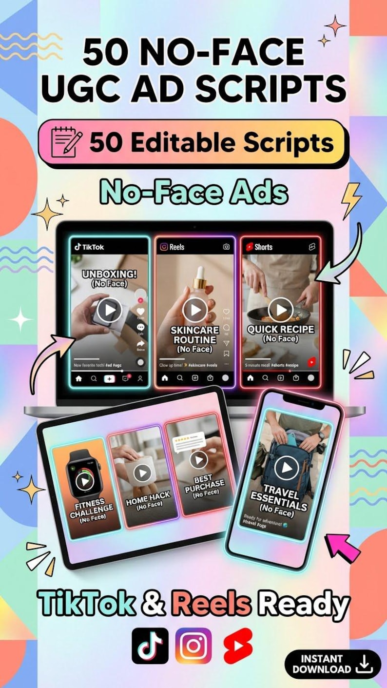 UGC Creator Script Template - 50 No-face Ads - Tiktok Reels Planner ...