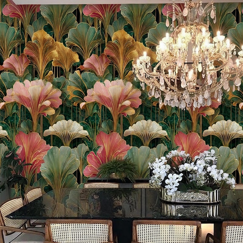 Floral Art Deco Wallpaper - Etsy
