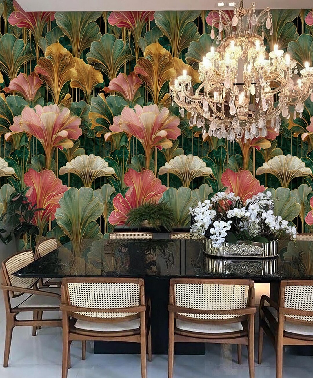 Luxury Art Deco Floral Wallpaper – Gold Botanical Pattern Elegant ...