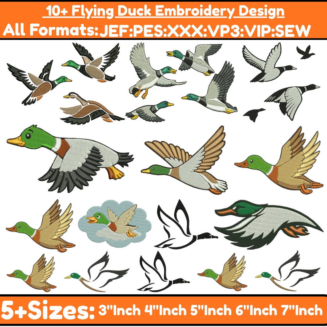 Mallard Duck Machine Embroidery Designs Flying Duck Hunter Embroidery ...