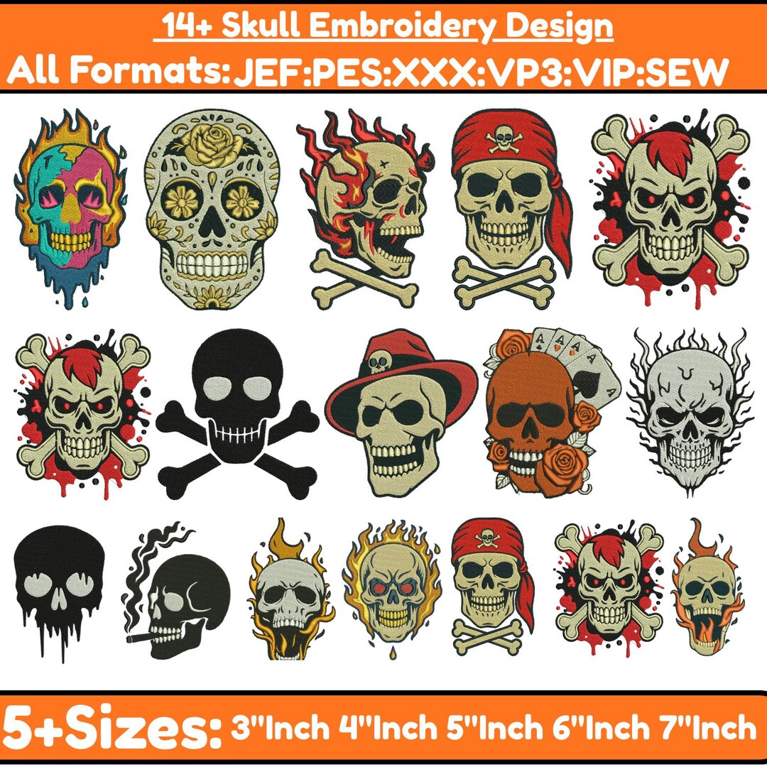 Skull Machine Embroidery Design Chromatic Skull Embroidery Skull Fedora ...