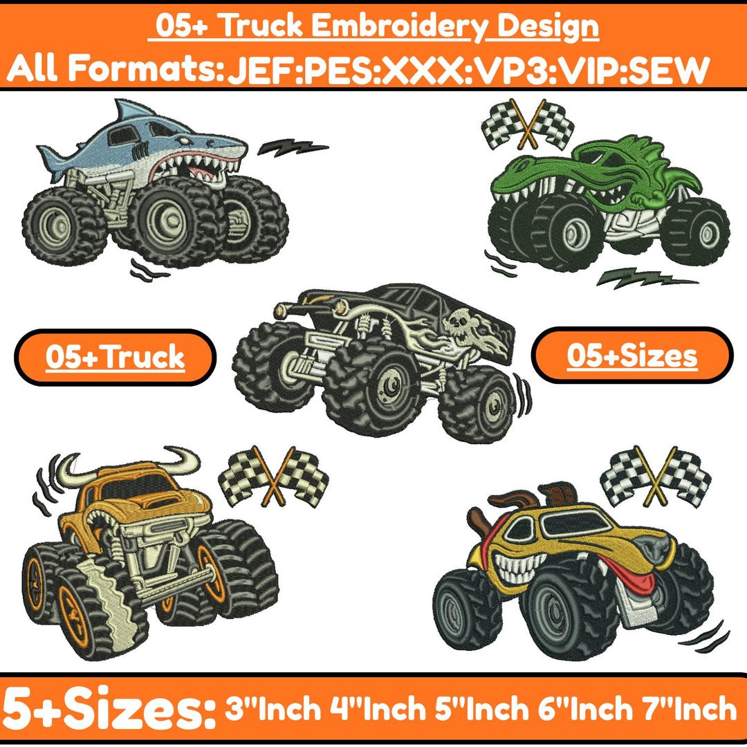 Animal Monster Truck Machine Embroidery Designs Monster Truck Applique ...