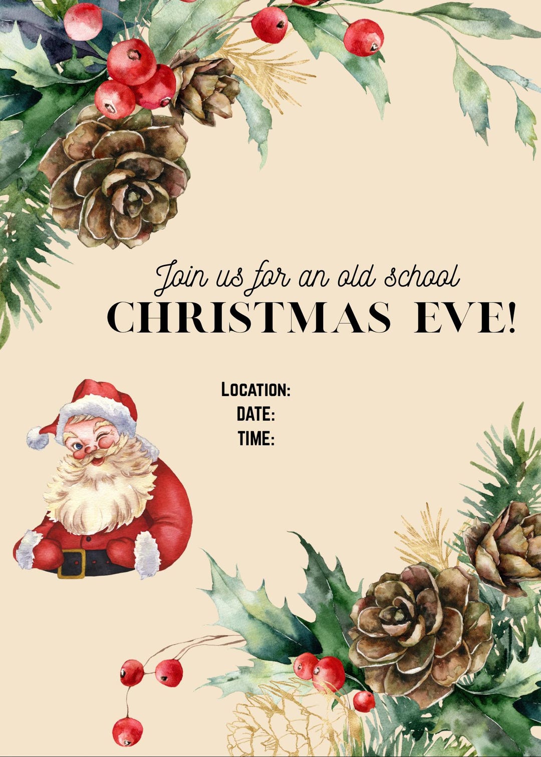 Old School Christmas Eve Invitation - Etsy