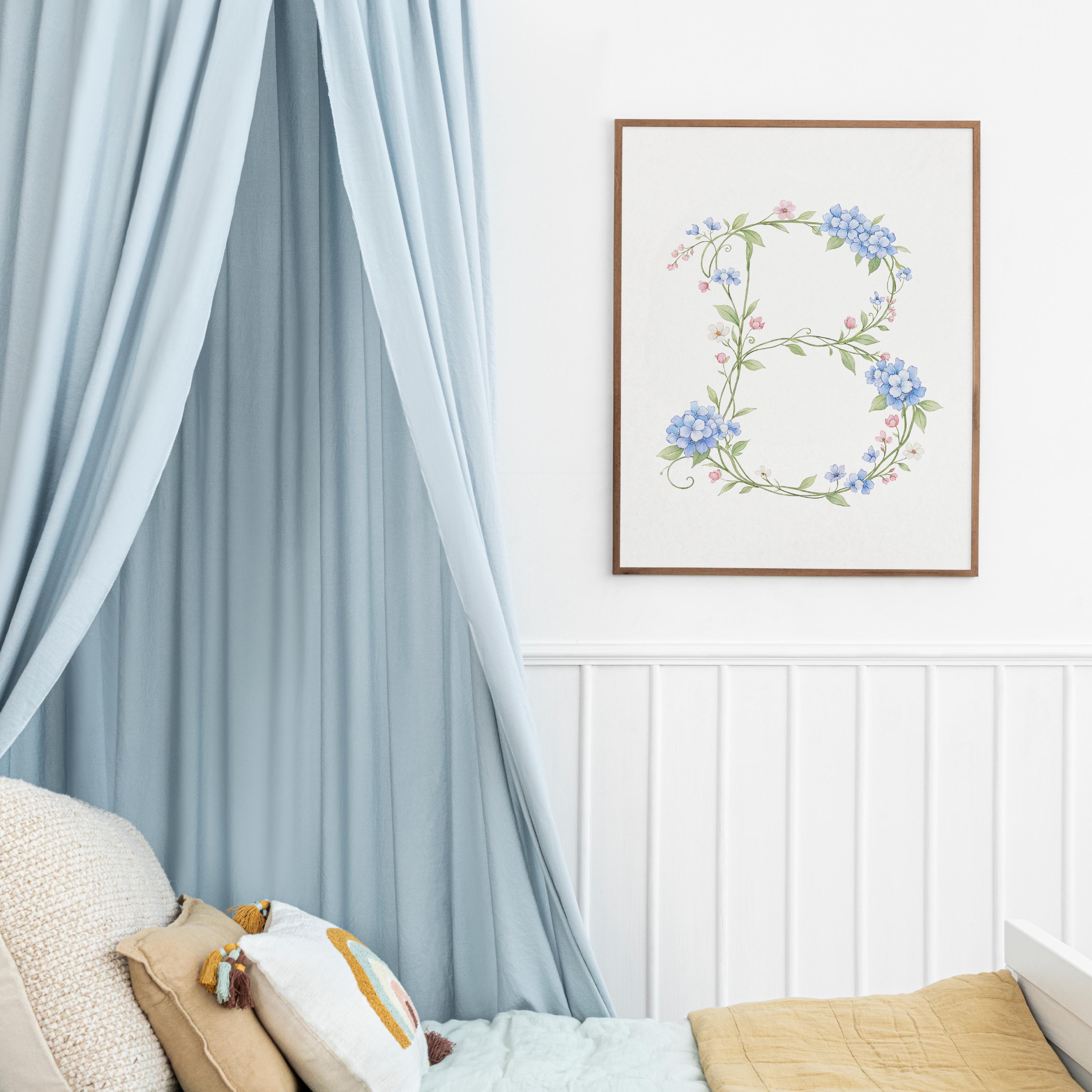 Floral Alphabet Letter Clipart, Blue Hydrangea Flower Alphabet ...