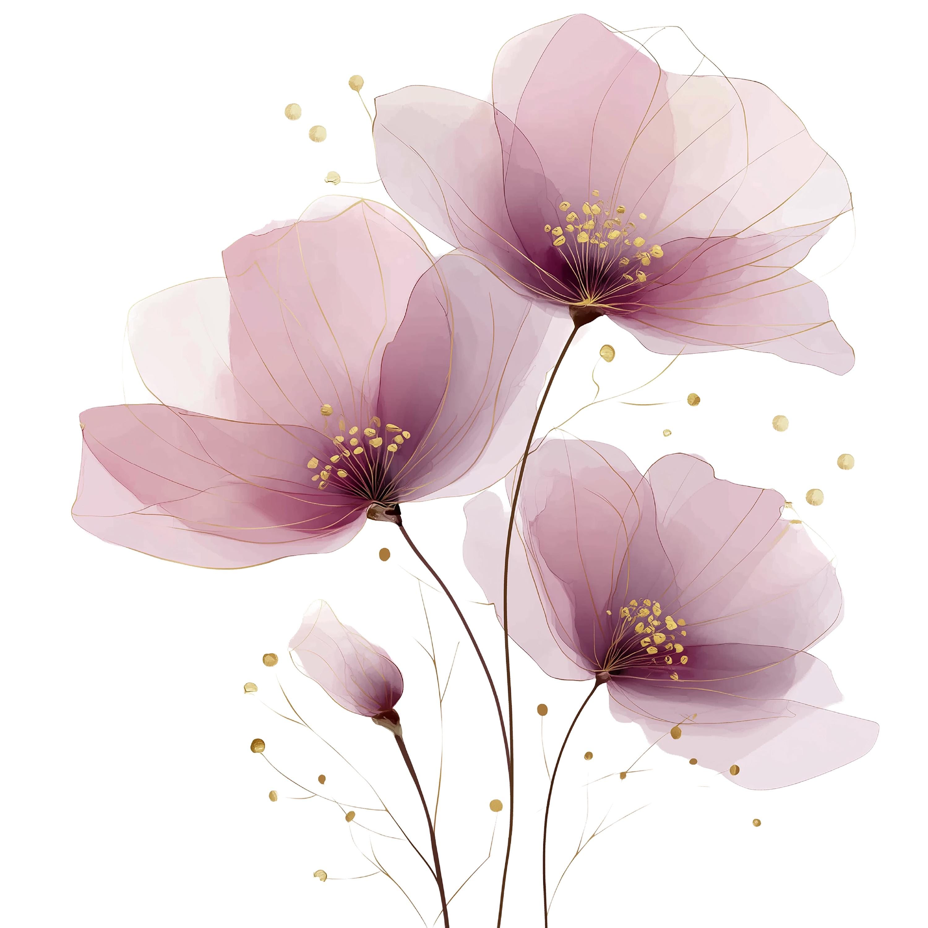 Watercolor Flowers Clipart, Pink Gold Flowers, Abstract Floral Art, PNG ...
