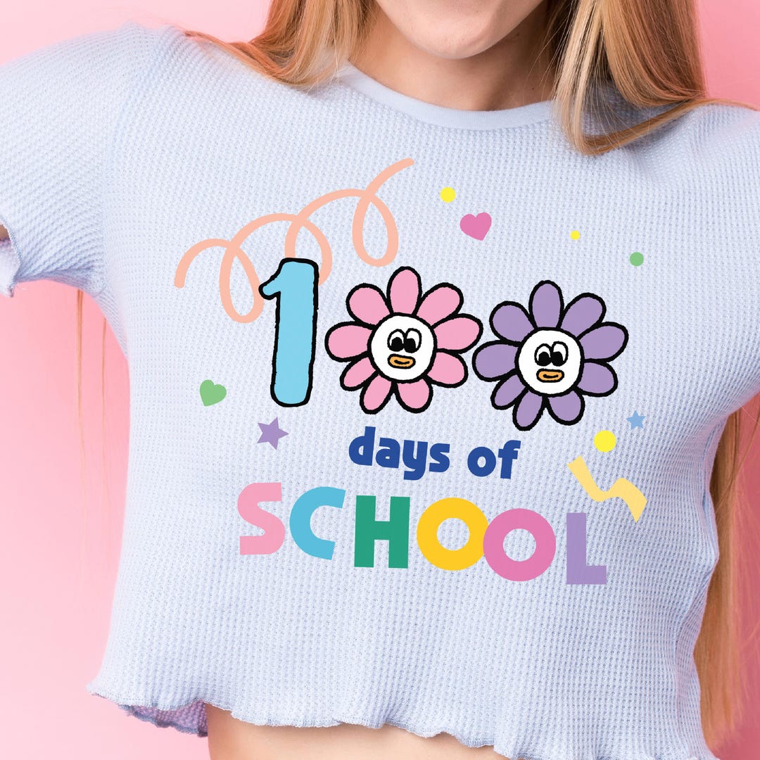 100th Days of School Clipart, Cute Flowers, Hand-drawn Doodle ...