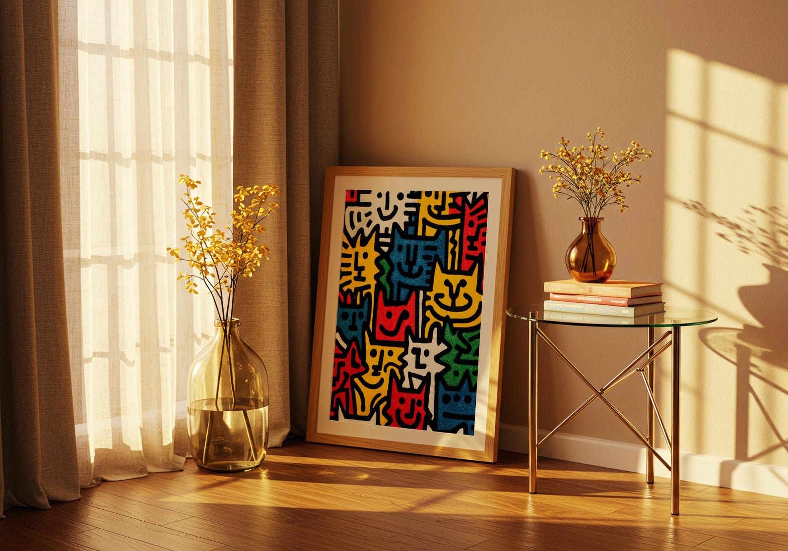 Keith Haring Style Cat Art Print | Colorful Pop Art Cats Wall Decor ...