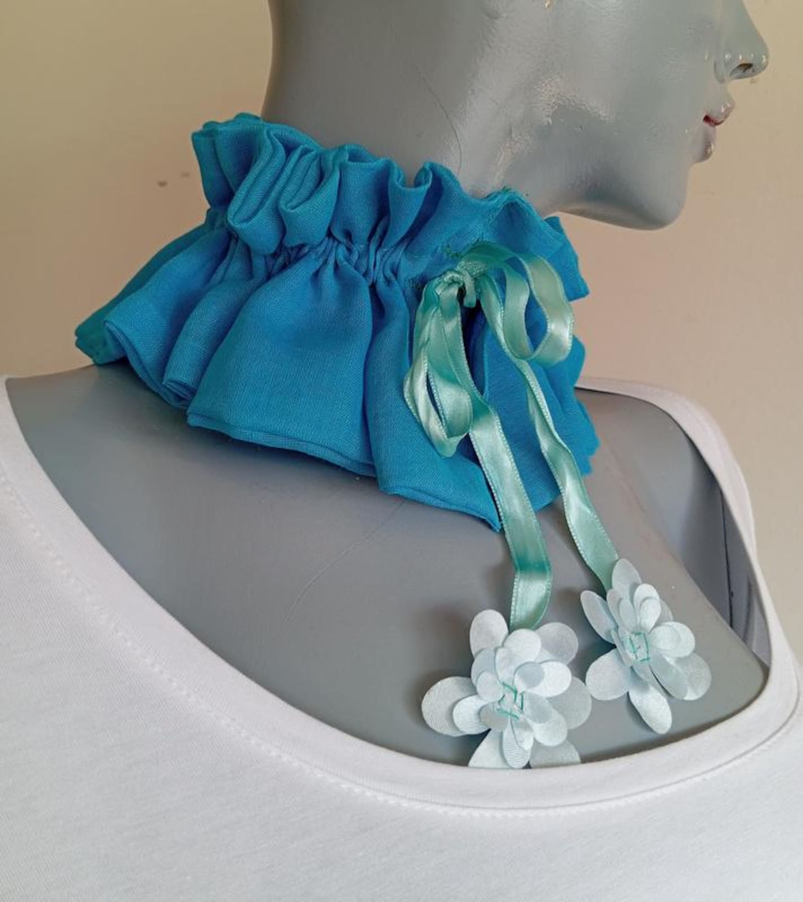 Victorian Style Frilly Blue Collar, Women's Ruffle Neck Ruff, Handmade ...
