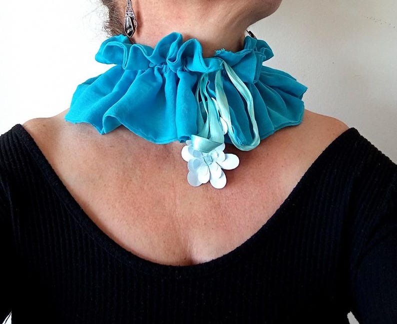 Victorian Style Frilly Blue Collar, Women's Ruffle Neck Ruff, Handmade ...