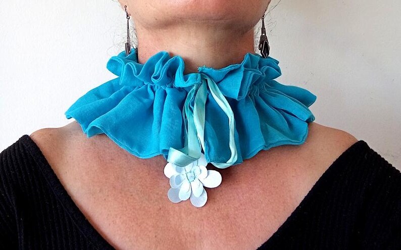 Victorian Style Frilly Blue Collar, Women's Ruffle Neck Ruff, Handmade ...
