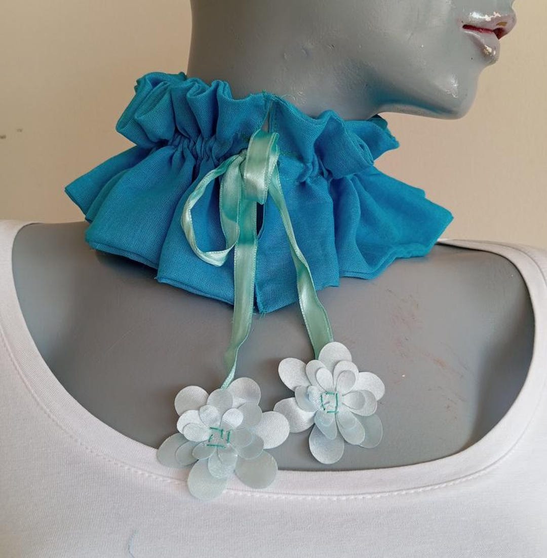 Victorian Style Frilly Blue Collar, Women's Ruffle Neck Ruff, Handmade ...