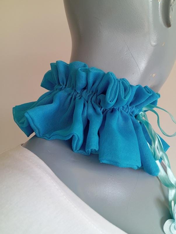 Victorian Style Frilly Blue Collar, Women's Ruffle Neck Ruff, Handmade ...