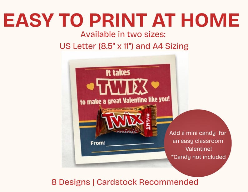 Twix Valentine Printable | Candy Bar Valentines for Kids | Instant ...